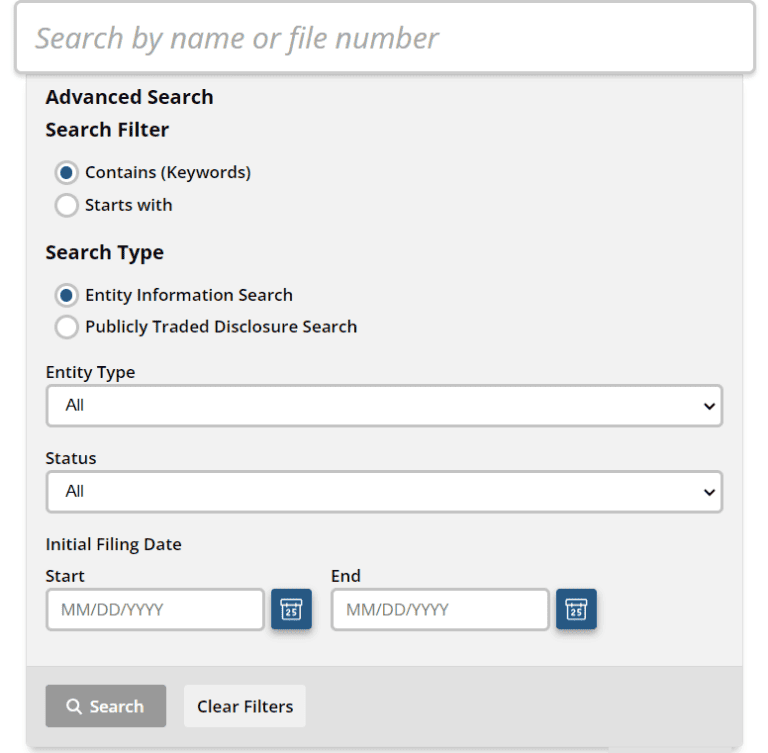 Secretary of State Business Entity Search For All 50 States