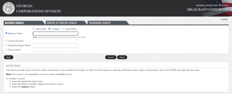Georgia (GA) Secretary of State (SOS) LLC & Business Search