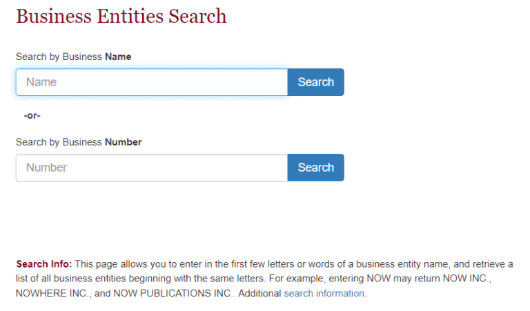 Secretary of State Business Entity Search For All 50 States