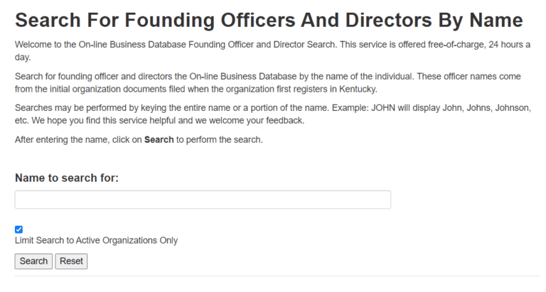 Kentucky (KY) Secretary of State (SOS) LLC & Business Search