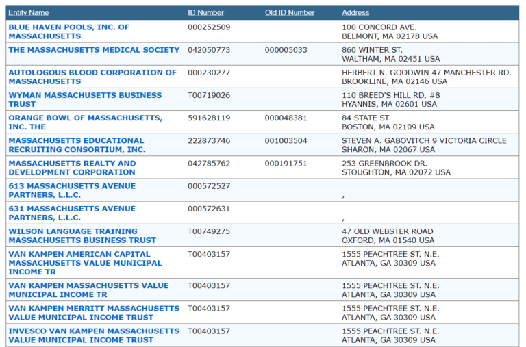 Massachusetts (MA) Secretary of State (SOS) LLC & Business Search