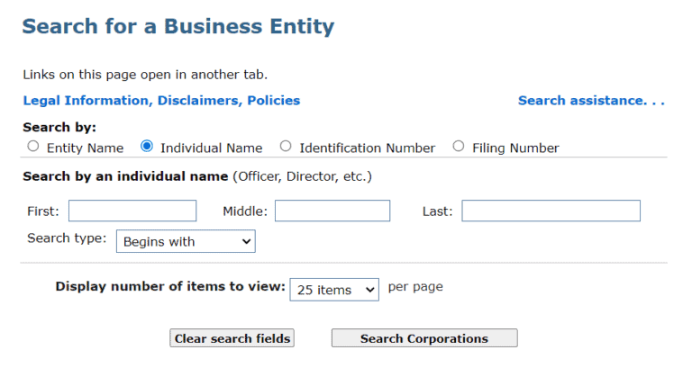 Secretary of State Business Entity Search For All 50 States