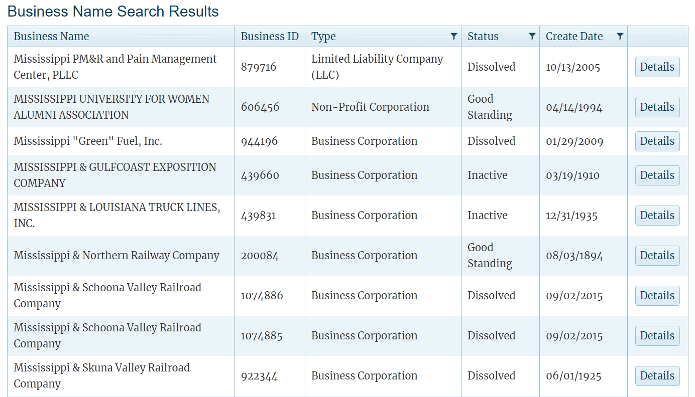 Mississippi (MS) Secretary of State (SOS) LLC & Business Search ...