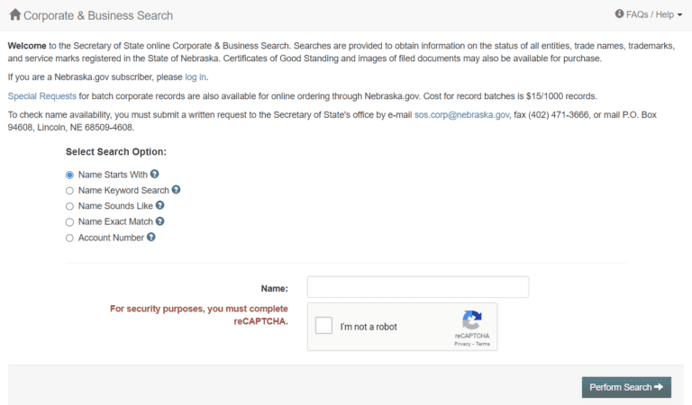 Nebraska (NE) Secretary of State (SOS) LLC & Business Search