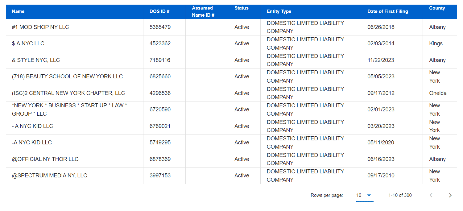 New York (NY) Secretary of State (SOS) LLC & Business Search